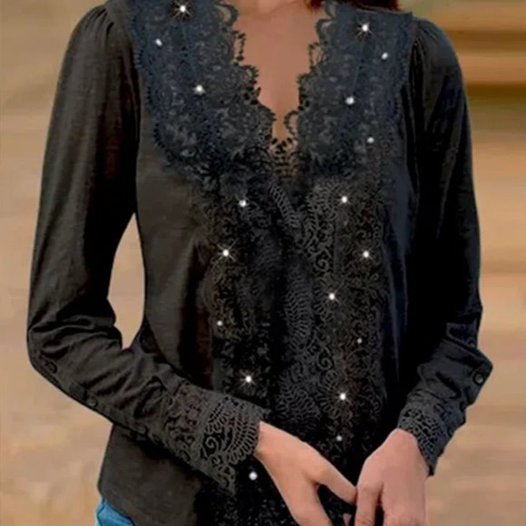 Tops Sexy Loosen V Neck Blouse Nwot Lace And A Diamond Accent Poshmark